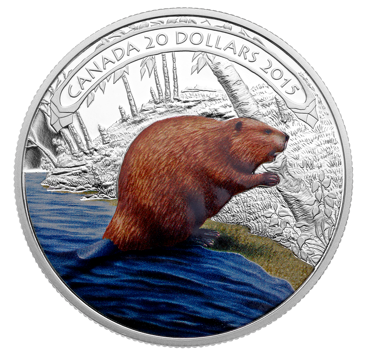 1 oz. Fine Silver Coloured Coin - Beaver at Work - Mintage: 7,500 (2015 ...