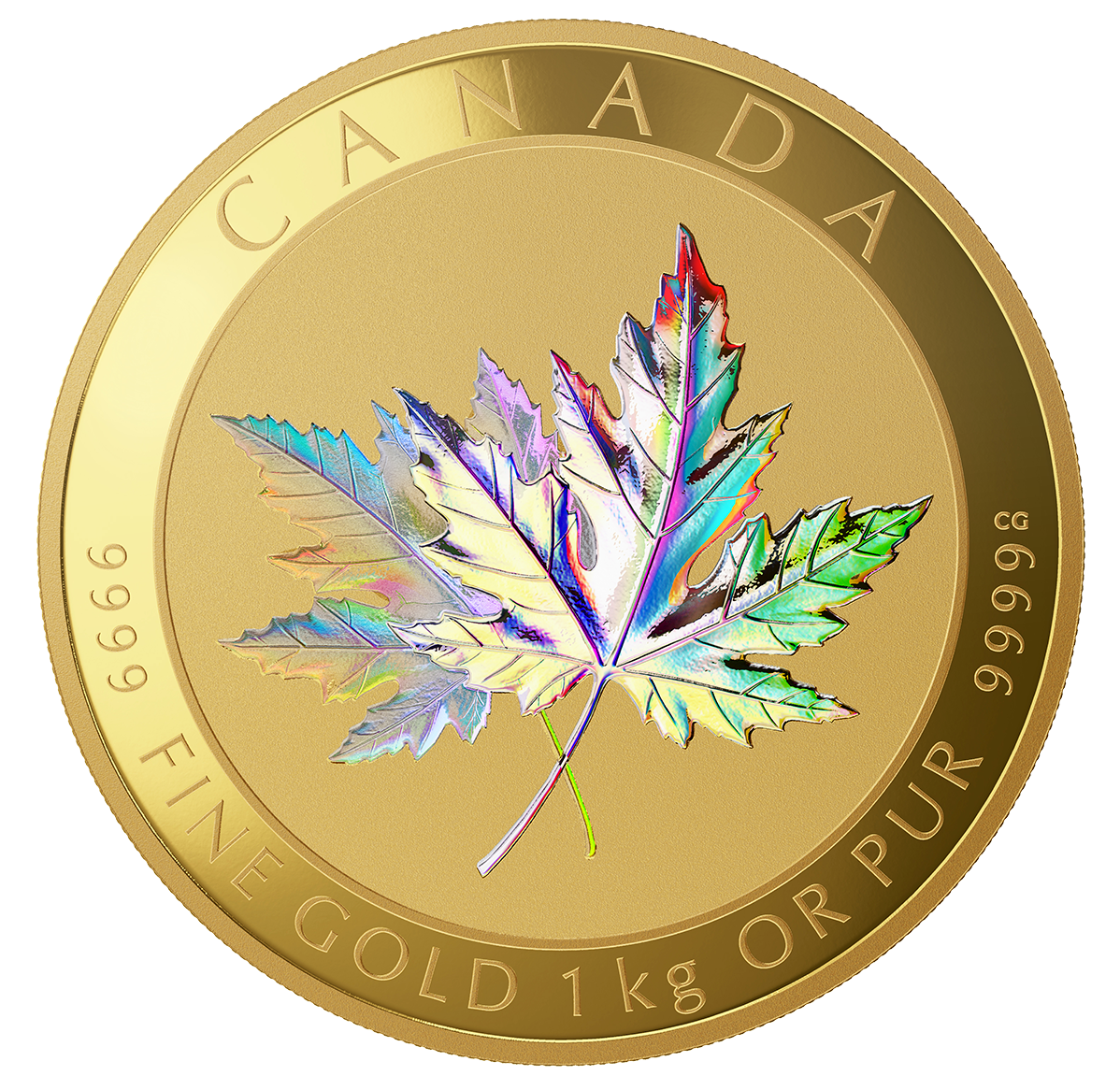 One-Kilo Pure Gold Hologram Coin - Maple Leaf Forever - Mintage: 10 ...
