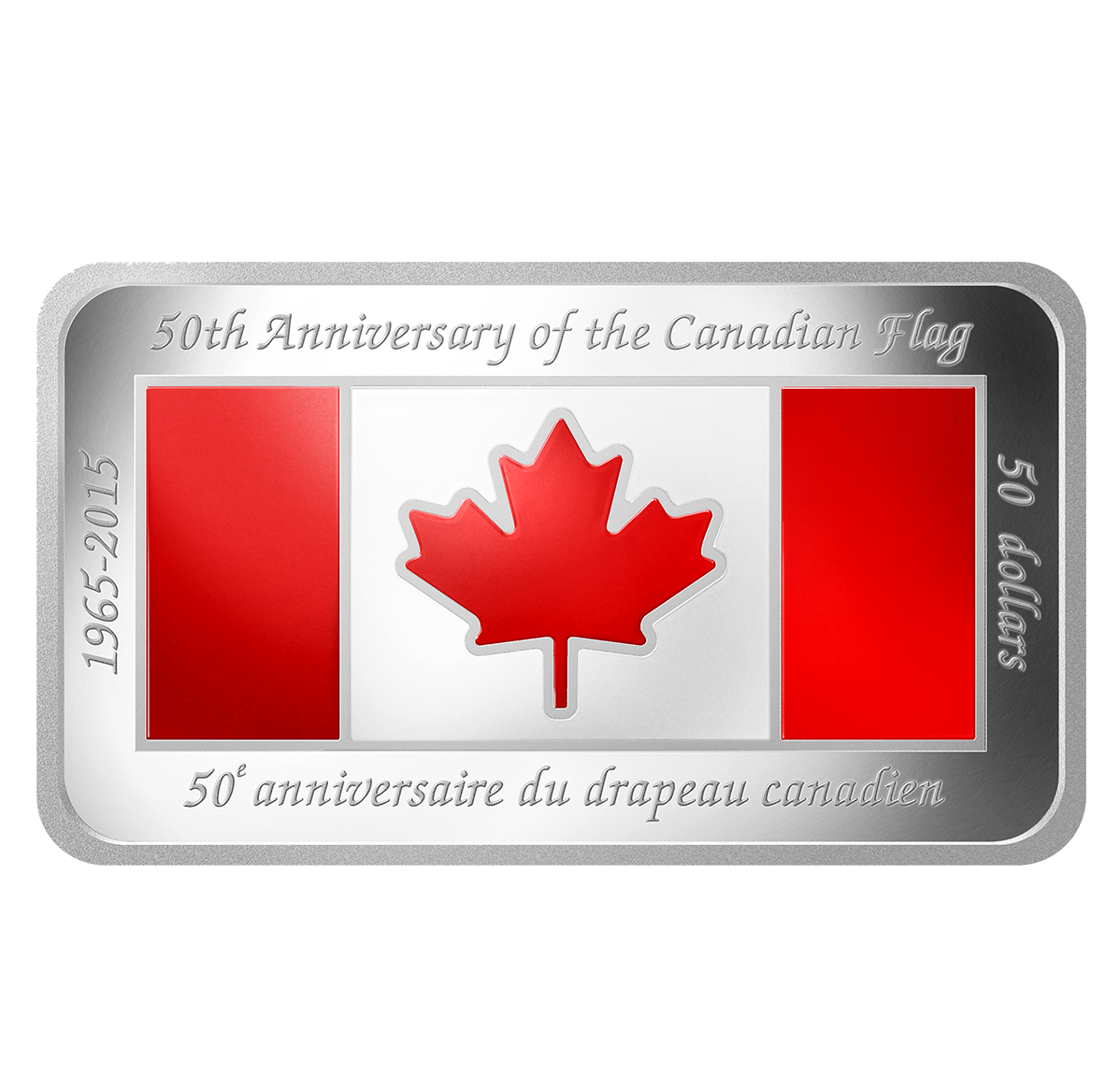 1.5 oz. Fine Silver Coloured Rectangular Coin - 50th Anniversary of the ...