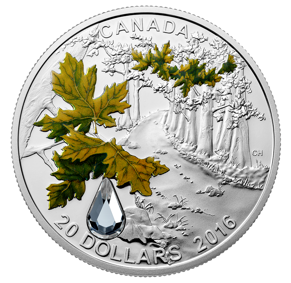 1 oz. Pure Silver Coin with Swarovski® crystal - Bigleaf Maple ...