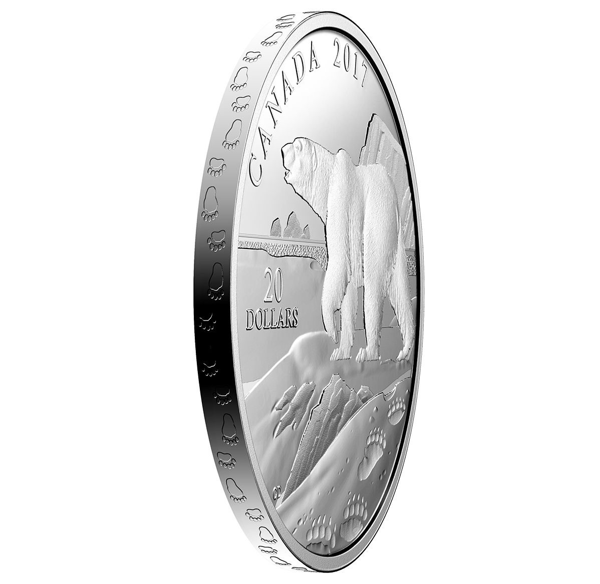 1 oz. Pure Silver Coin - Paw Prints on the Edge: Polar Bear - Mintage ...