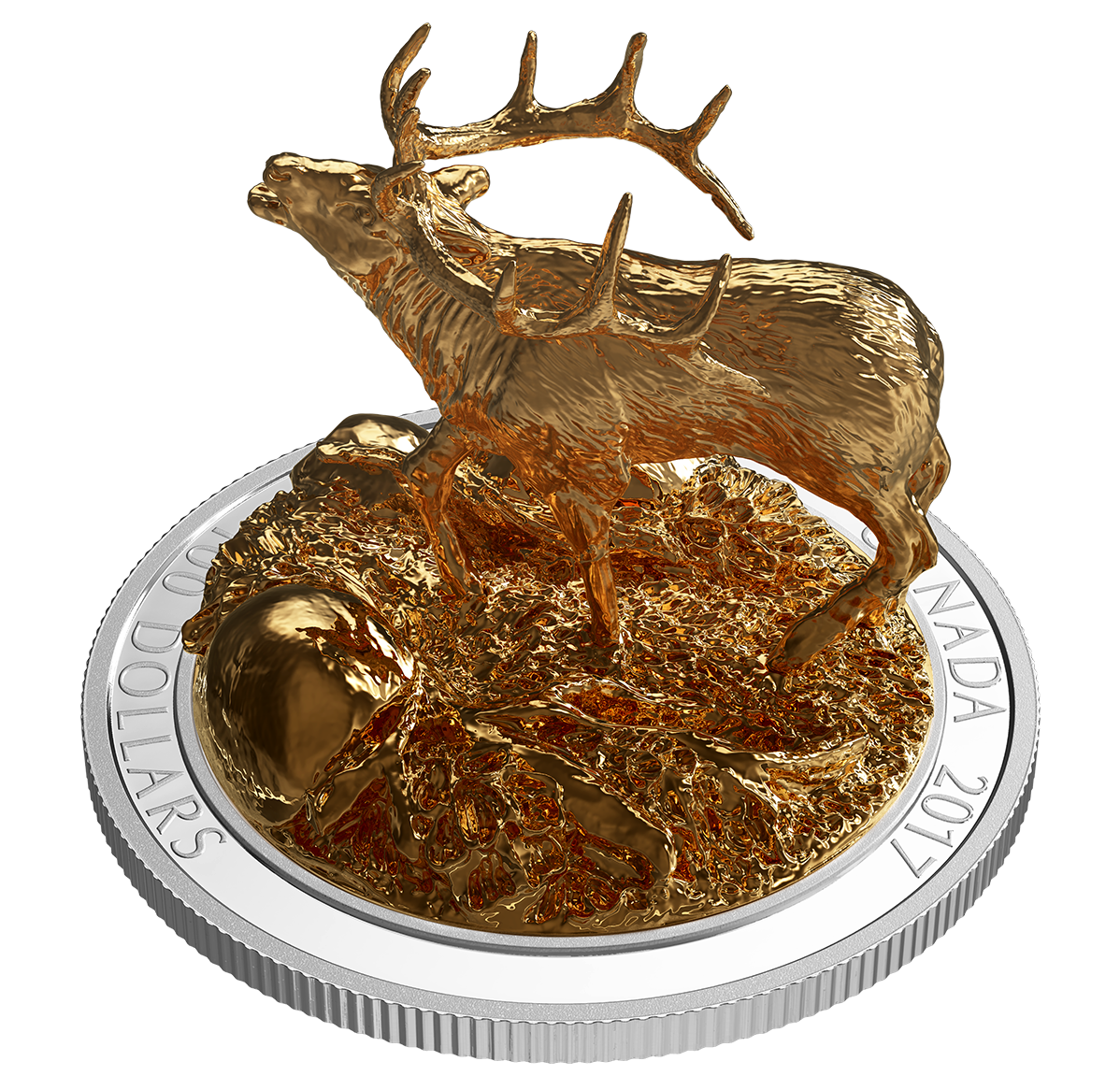 10 oz. Pure Silver Gold-Plated Coin - Sculpture of Majestic Canadian ...