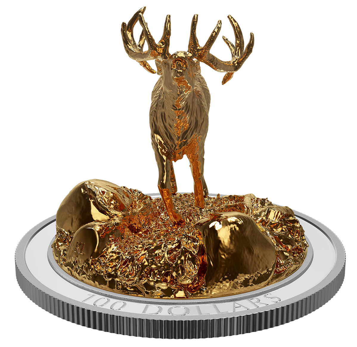 10 oz. Pure Silver Gold-Plated Coin - Sculpture of Majestic Canadian ...
