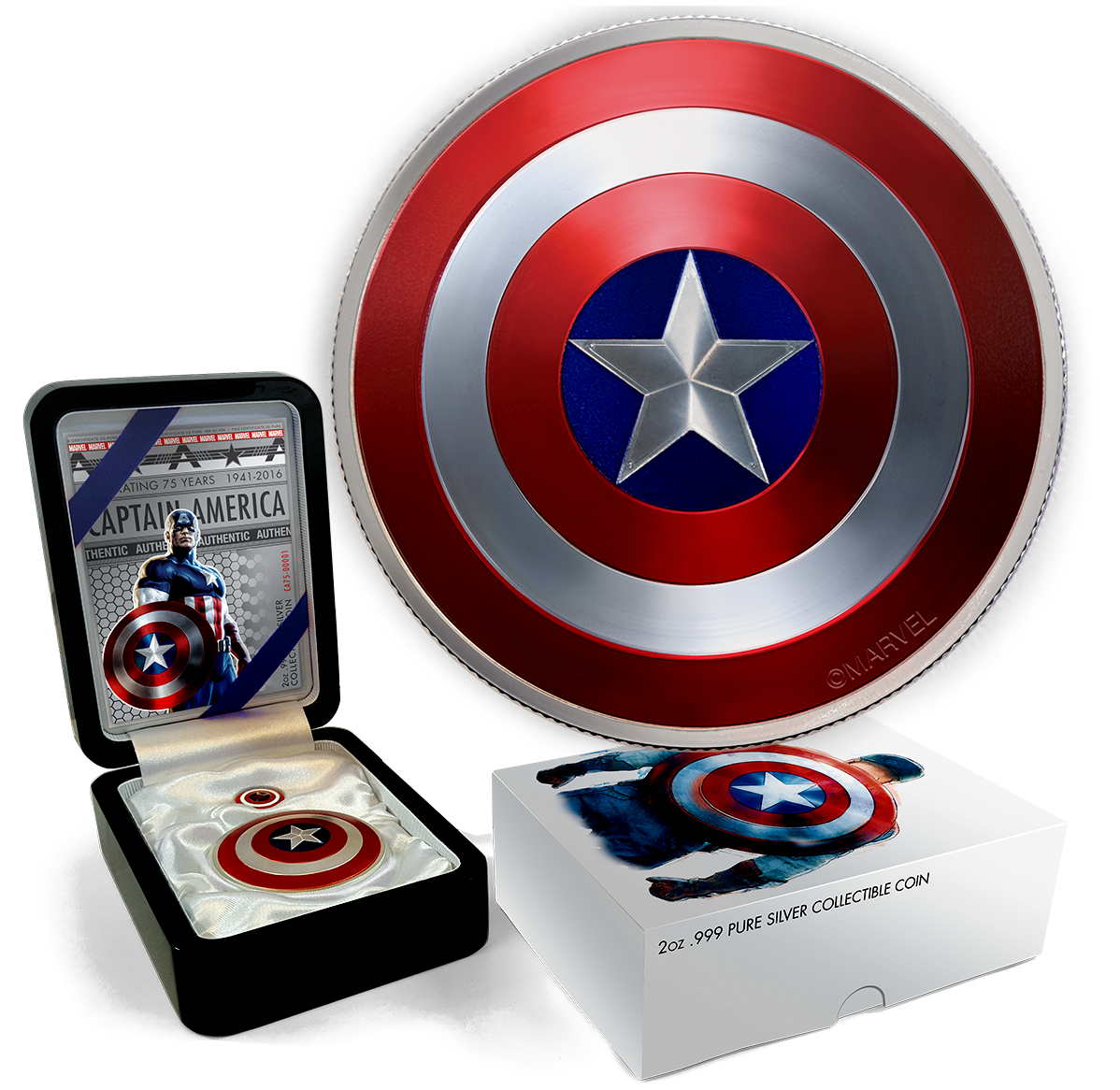 Captain America's Shield – 2 oz. Pure Silver Coloured Coin – Mintage ...