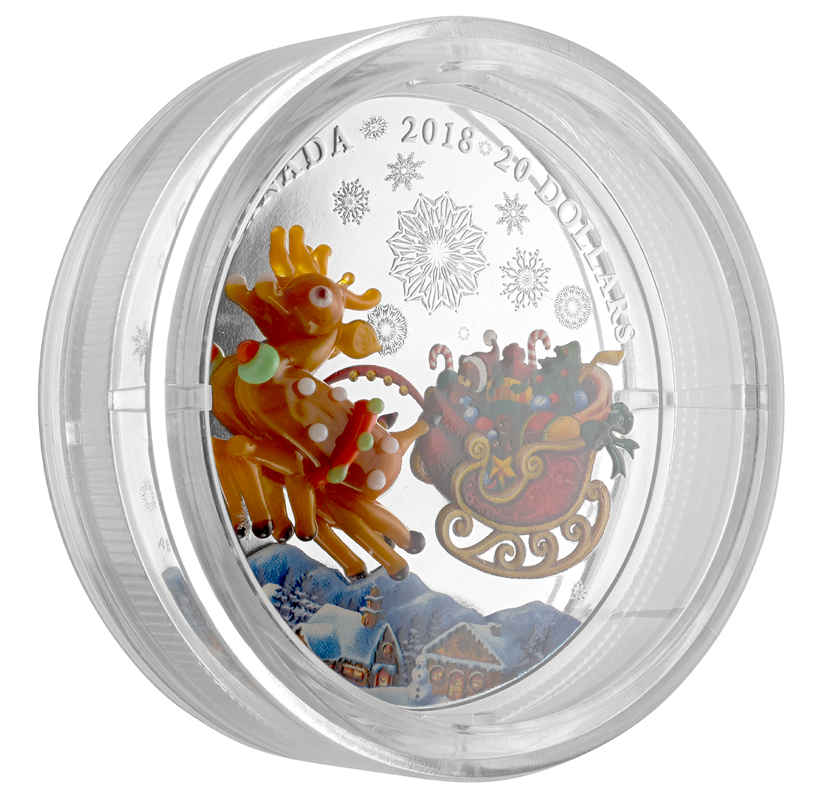 1 oz. Pure Silver Coloured Coin - Murano Holiday Reindeer - Mintage ...