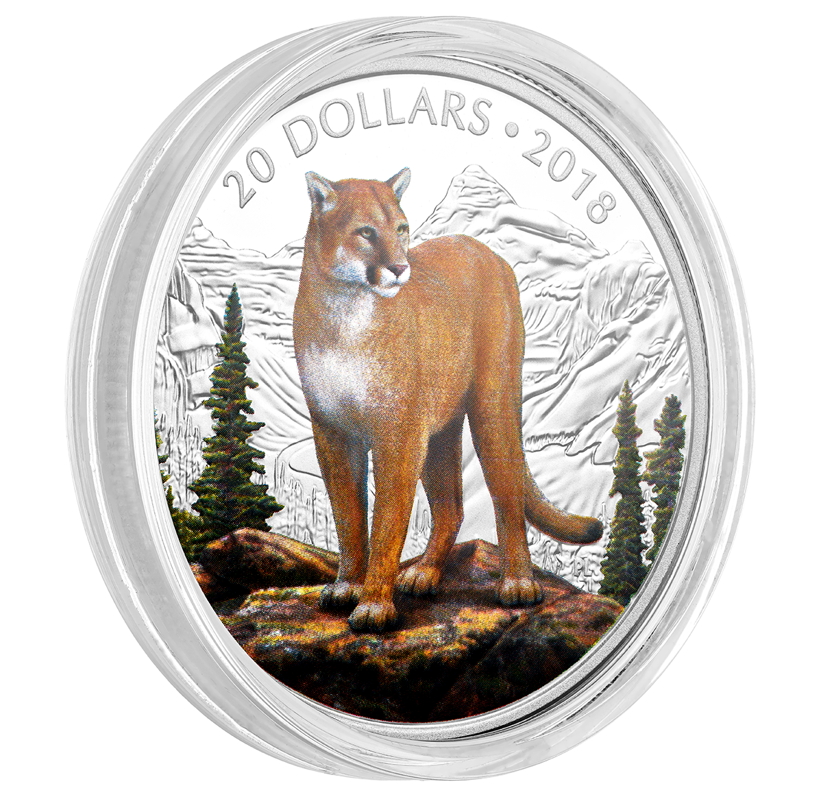 1 oz. Pure Silver Coloured Coin - Majestic Wildlife: Courageous Cougar ...