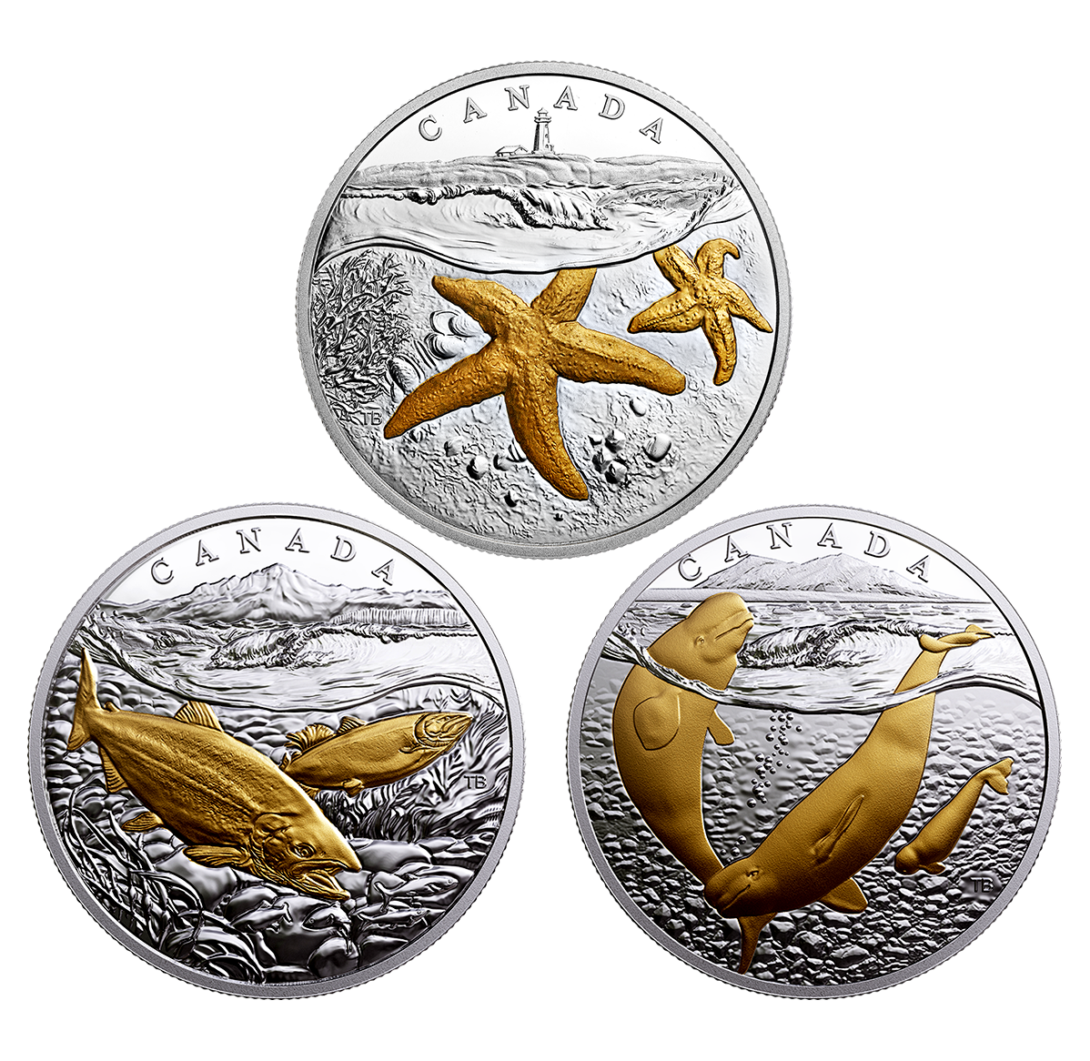 From Sea To Sea To Sea: 1 oz. Pure Silver Gold-Plated 3-Coin ...