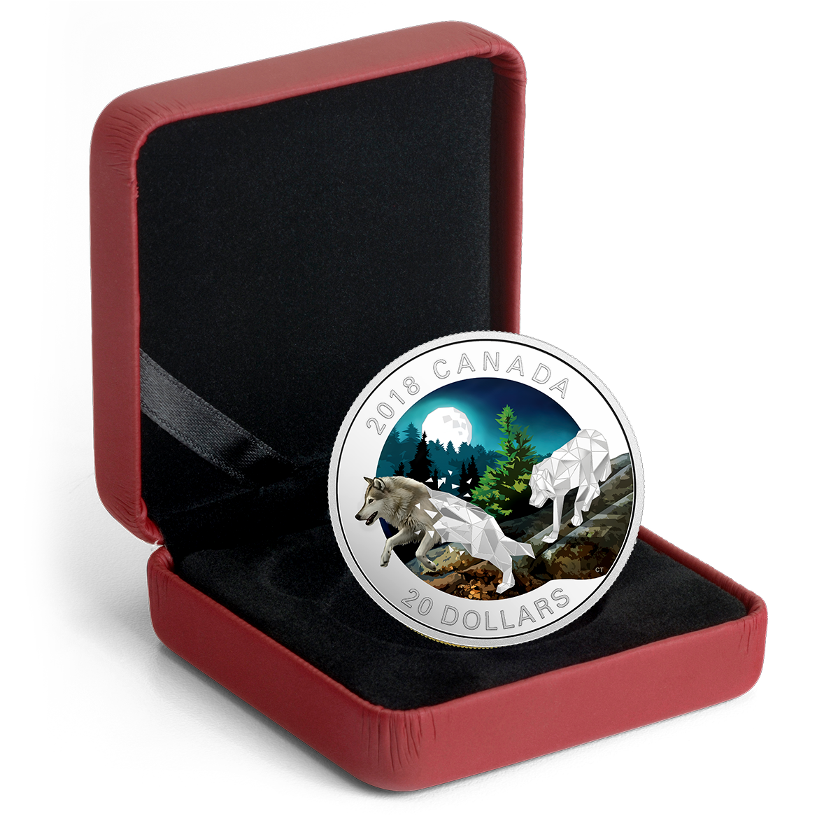 1 oz. Pure Silver Coloured Coin - Geometric Fauna: Grey Wolves ...