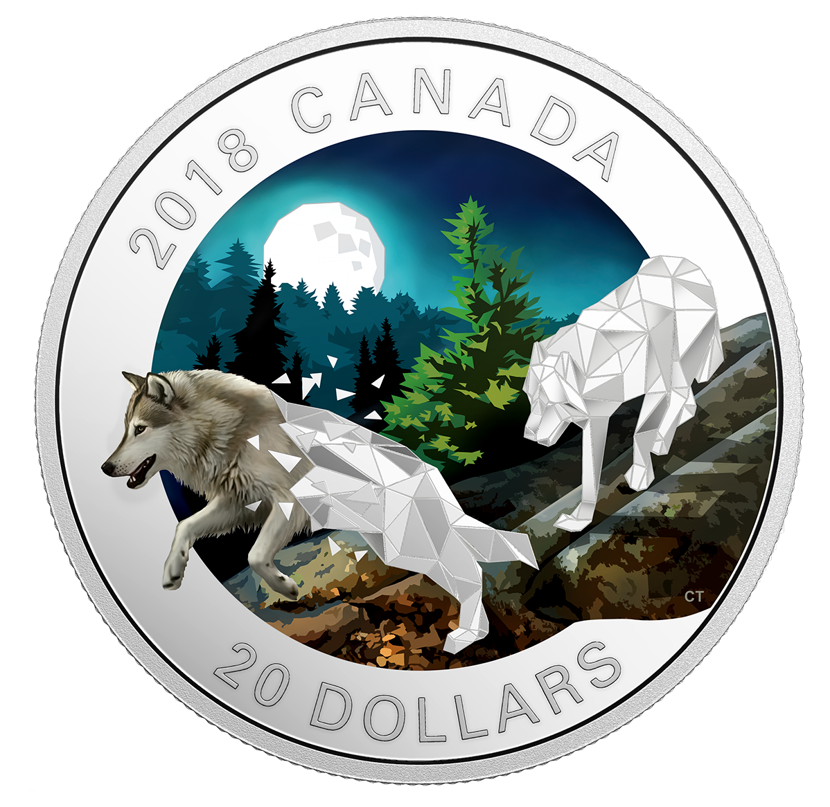1 oz. Pure Silver Coloured Coin - Geometric Fauna: Grey Wolves ...