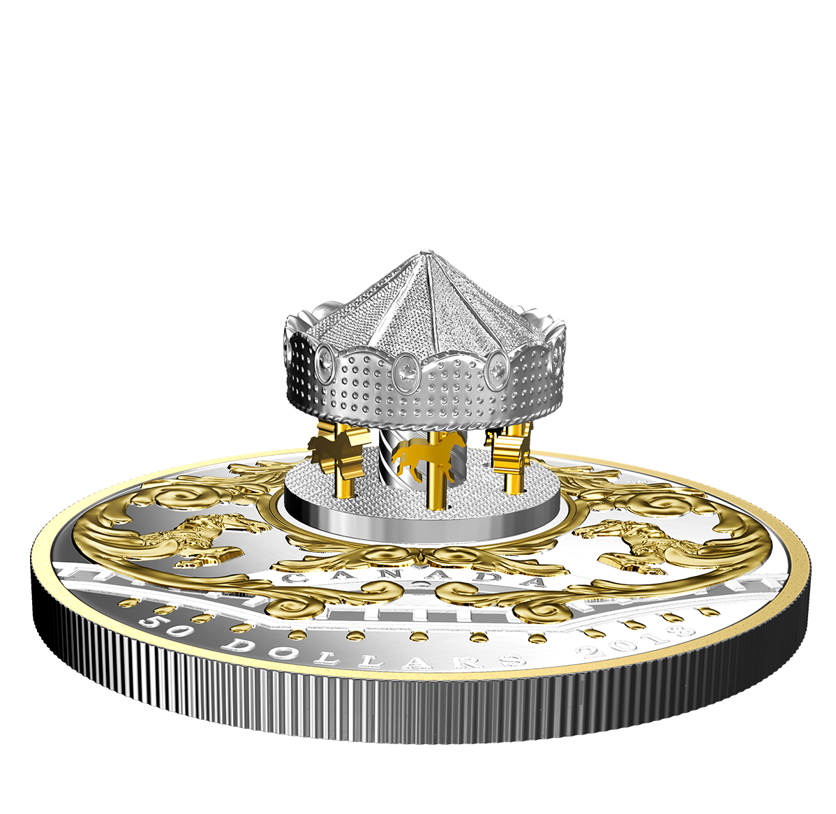 6 oz. Pure Silver Gold-Plated Coin - Antique Carousel - Mintage: 1,000 ...