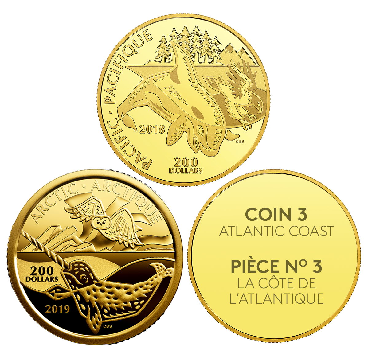 Canadian Coastal Symbols - 1 oz. 99.999% Pure Gold 3-Coin Subscription ...