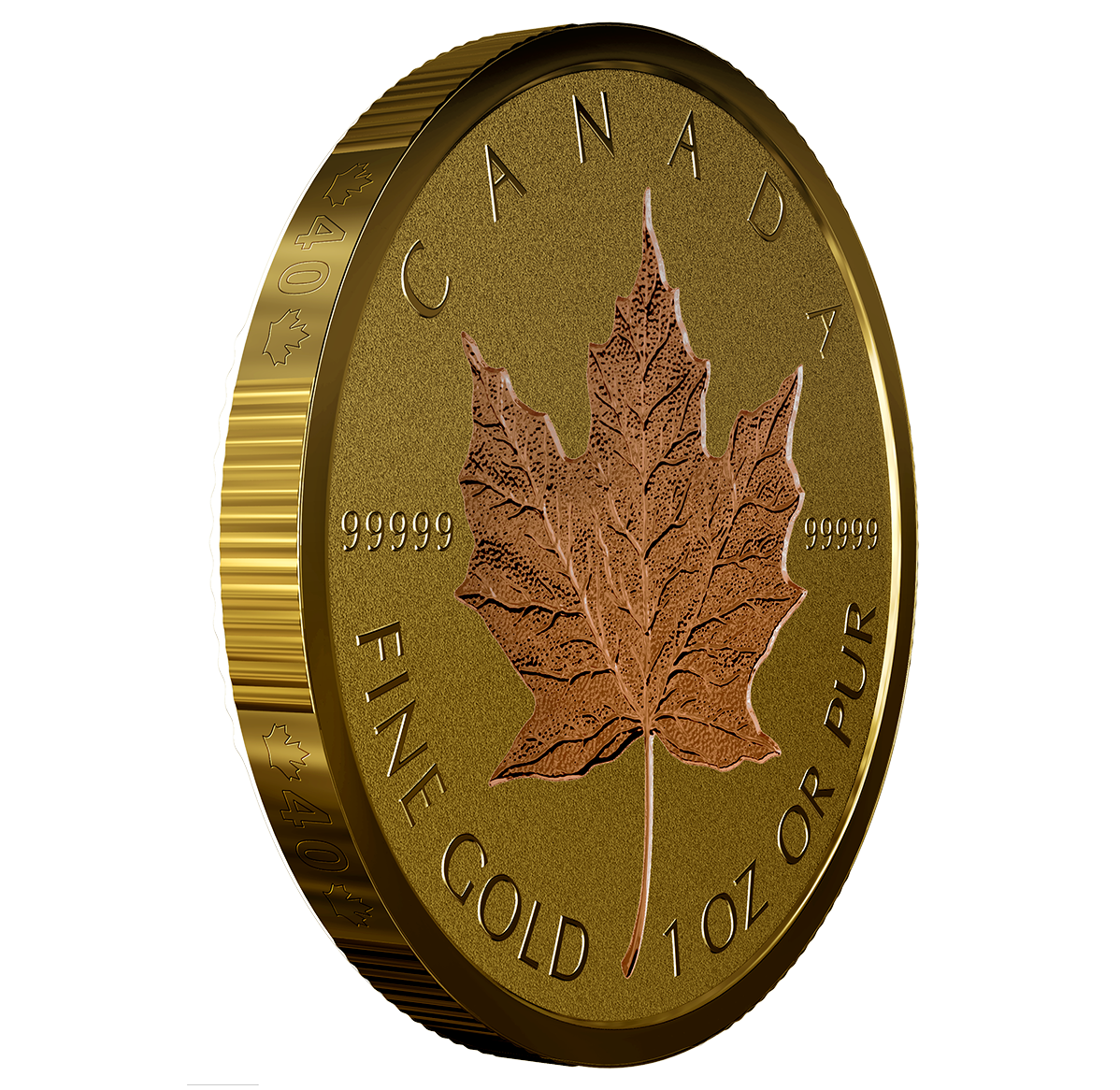 99.999% 1 oz. Pure Gold Coin - 40th Anniversary of the Gold Maple Leaf ...