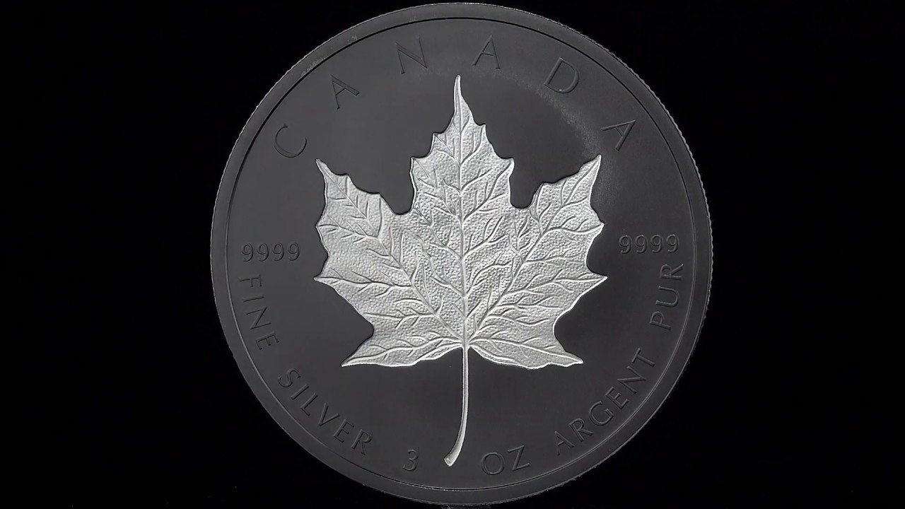 3 oz. Pure Silver Coin - Rhodium-Plated Incuse Silver Maple Leaf ...