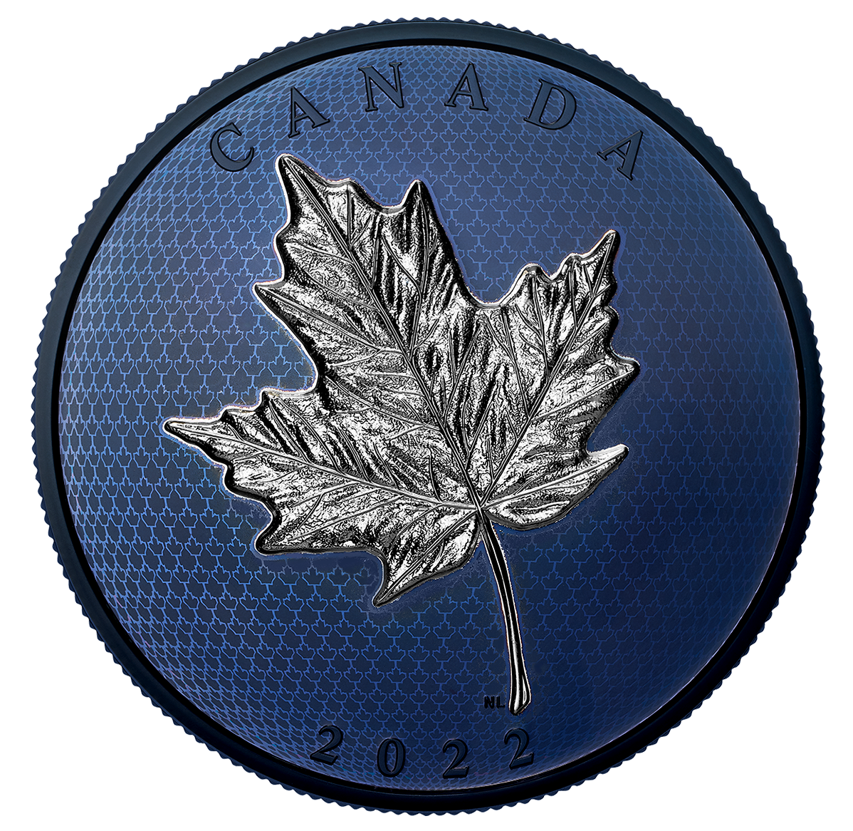 5 oz. Pure Silver Coin with Blue Rhodium Plating – Maple Leaves in ...