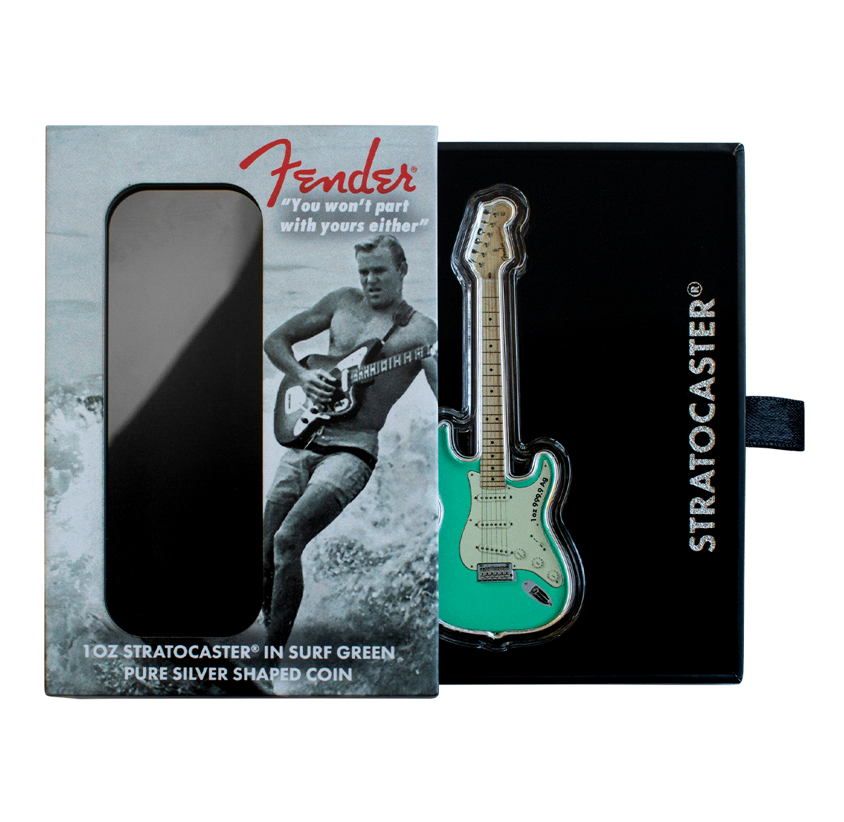 2022 $2 Fine Silver Coin - Fender® Stratocaster® Shaped Coin in Surf ...