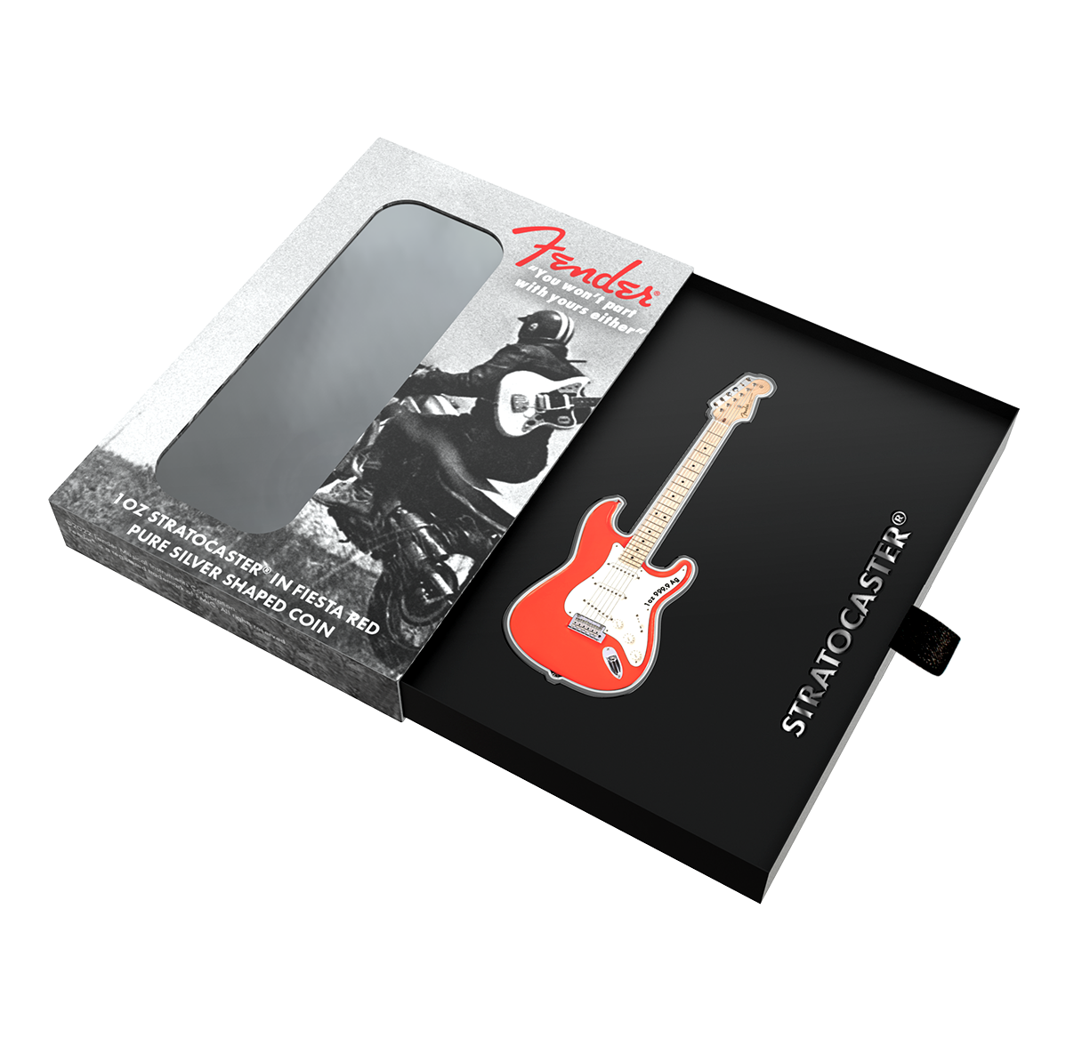 2022 $2 Fine Silver Coin - Fender® Stratocaster® Shaped Coin in Fiesta ...