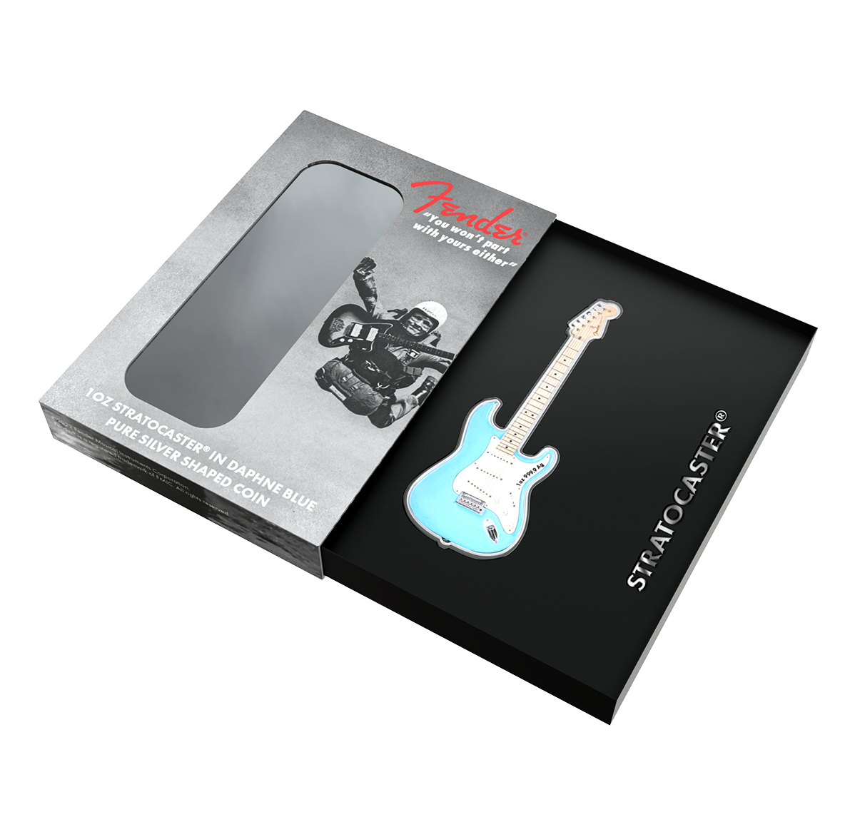 2022 $2 Fine Silver Coin - Fender® Stratocaster® Shaped Coin in Daphne ...