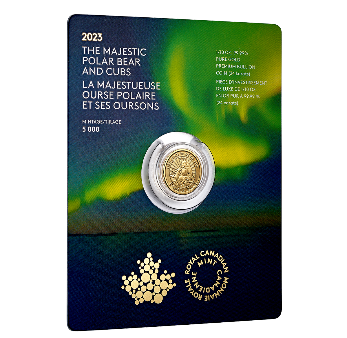 1/10 oz. 99.99% Pure Gold Coin: The Majestic Polar Bear and Cubs ...