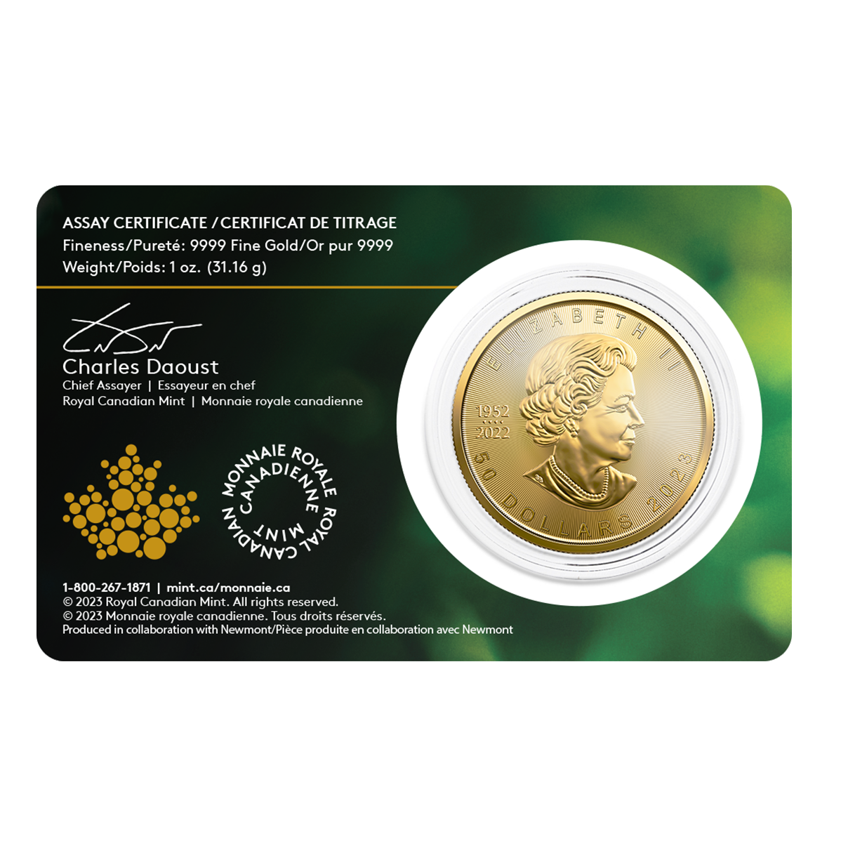 2023 $50 1 oz. 99.99% Pure Gold Coin Gml (Single Source - Newmont ...