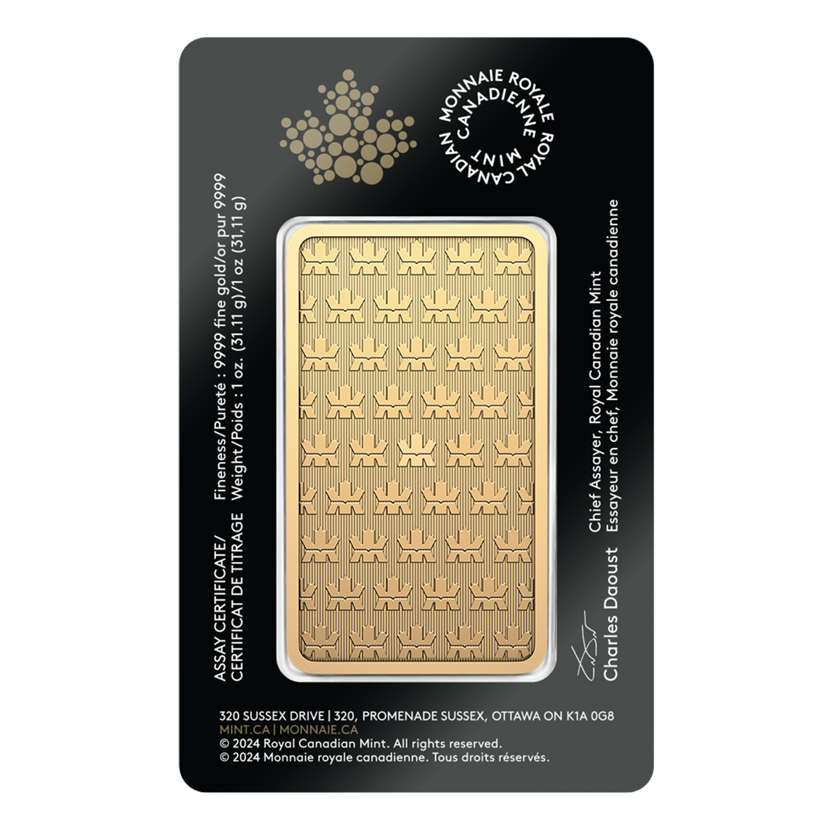 2026 1 oz. 99.99% Pure Gold Bar (Bullion) | The Royal Canadian Mint
